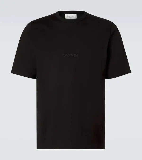 Saint Laurent Logo Cotton Jersey T-shirt - Black