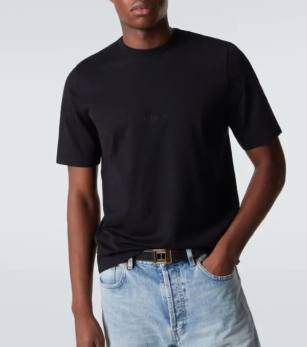 Saint Laurent Logo Cotton Jersey T-shirt - Black