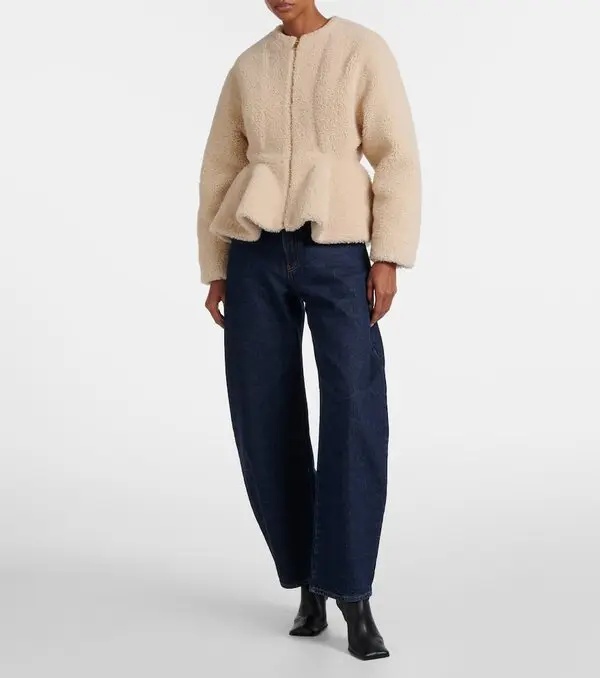 Alaïa Shearling Peplum Jacket - Beige
