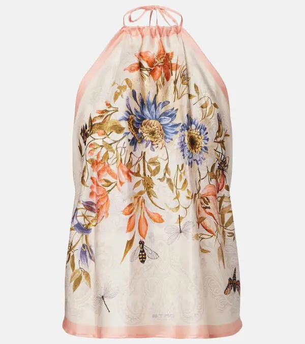 Etro Floral Halterneck Silk Top - Multicoloured