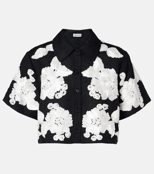 Simkhai Callie Embroidered Linen-blend Shirt - Black