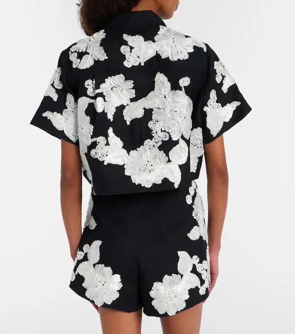 Simkhai Callie Embroidered Linen-blend Shirt - Black