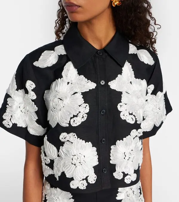 Simkhai Callie Embroidered Linen-blend Shirt - Black