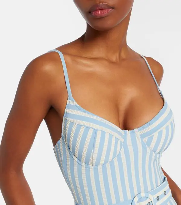 Simkhai Noa Striped Belted Swimsuit - Blue