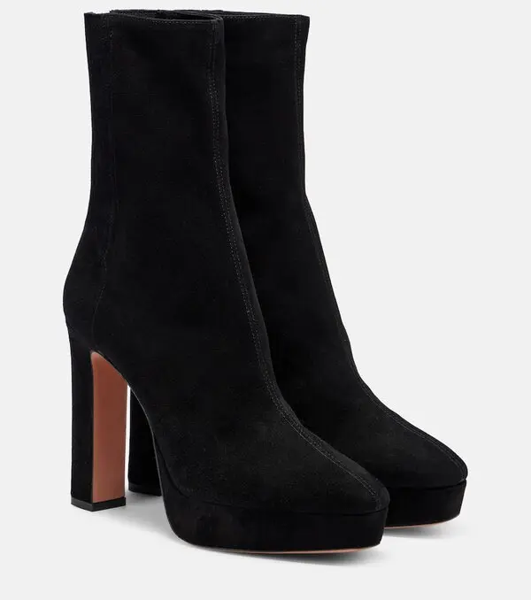 AQUAZZURA Martine 110 Suede Platform Ankle Boots - Black