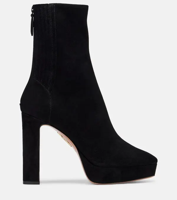 AQUAZZURA Martine 110 Suede Platform Ankle Boots - Black