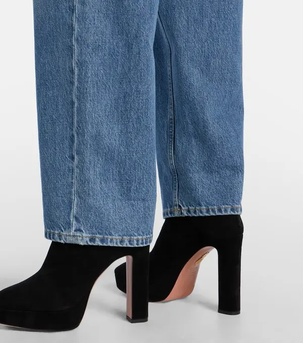 AQUAZZURA Martine 110 Suede Platform Ankle Boots - Black