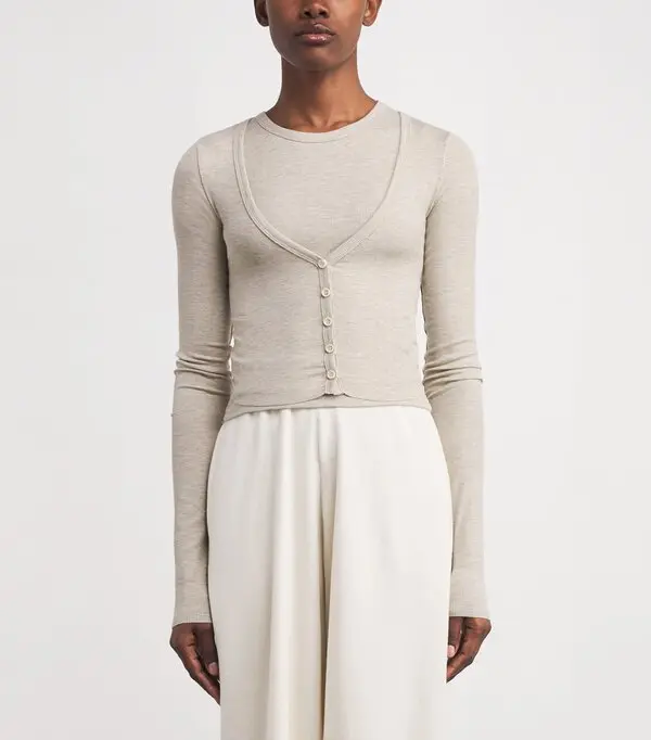 Eterne Ribbed Cropped V-neck Cardigan - Beige