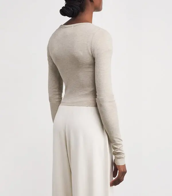 Eterne Ribbed Cropped V-neck Cardigan - Beige