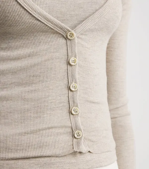 Eterne Ribbed Cropped V-neck Cardigan - Beige