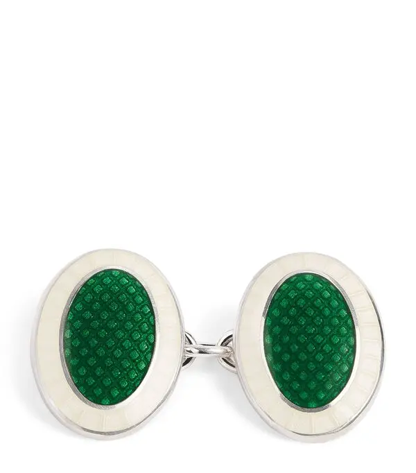 DEAKIN & FRANCIS Sterling Silver Oval Chain Cufflinks - Green