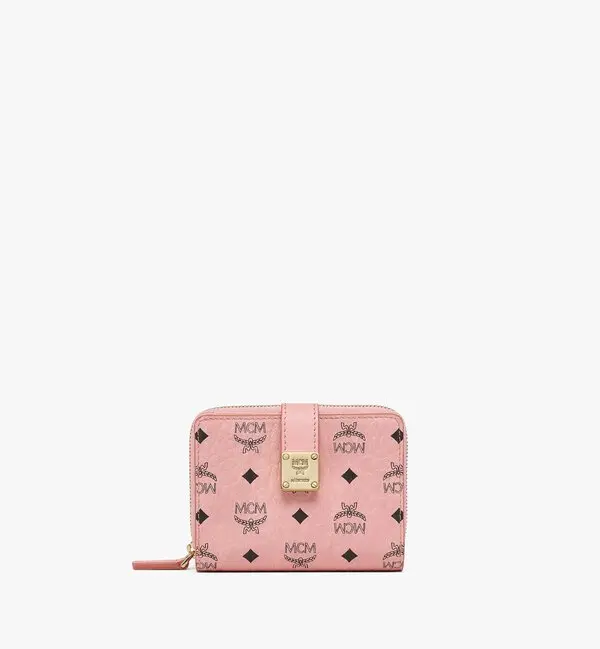 Mcm Aren Brass Plate Wallet In Visetos - Soft Pink