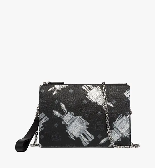 Mcm Wristlet Standing Pouch With Chain Strap - Black