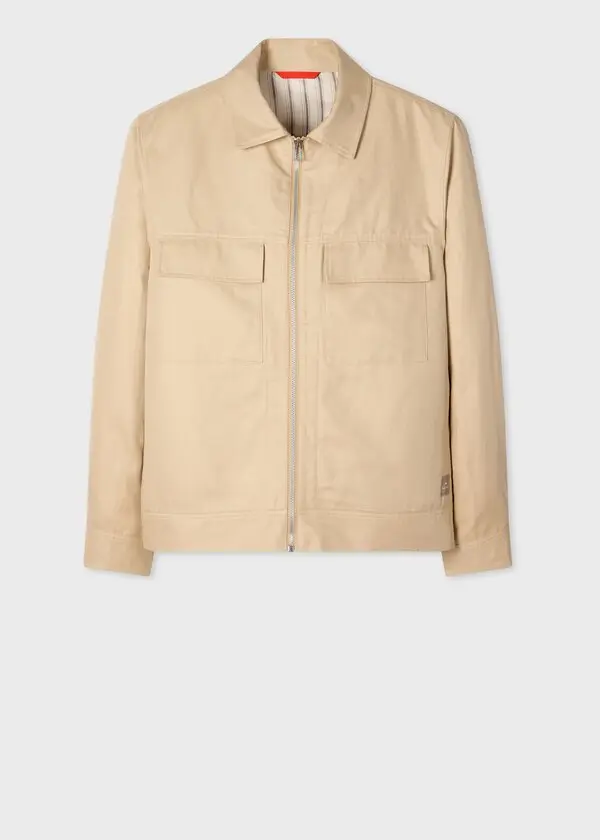 Paul Smith Ecru Cotton-linen Zip Overshirt