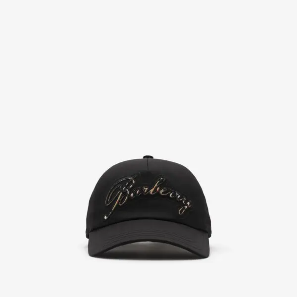Burberry Check Cursive Logo Gabardine Baseball Cap - Black