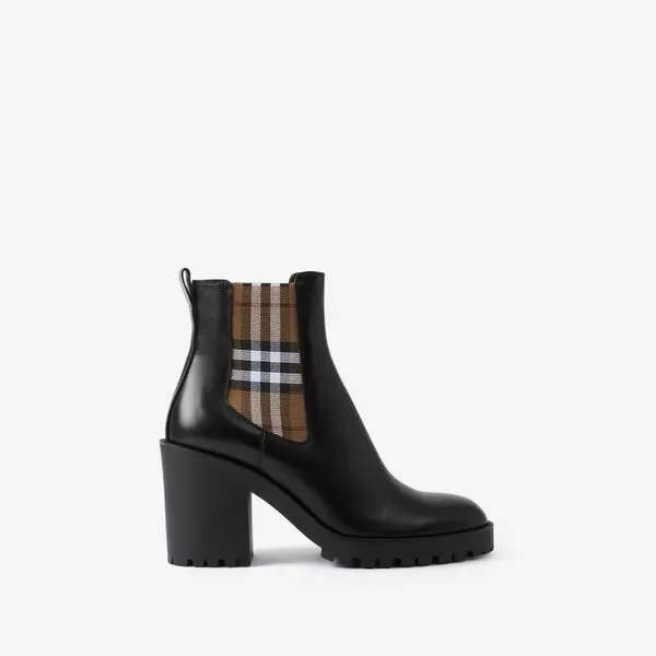 Burberry Check Panel Leather Ankle Boots