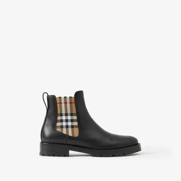 Burberry Check Panel Leather Chelsea Boots