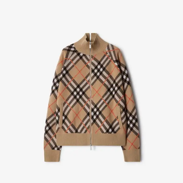 Burberry Check Wool Mohair Blend Zip-up Jacket
