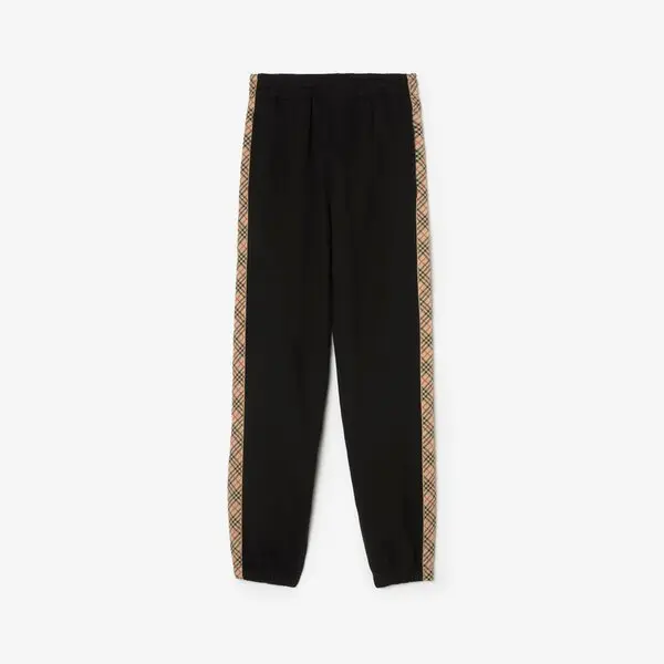 Burberry Check Trim Cotton Jogging Pants - Black