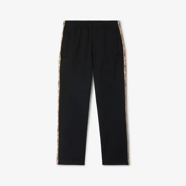 Burberry Check Trim Cotton Blend Track Pants - Black