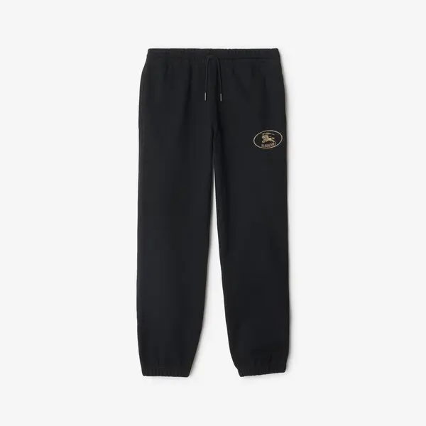 Burberry Cotton Jogging Pants With Embroidered Equestrian Knight Design - Black