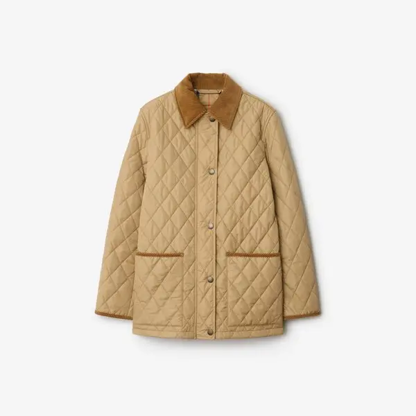 Burberry Quilted Nylon Barn Jacket With Corduroy Collar - Beige/sand