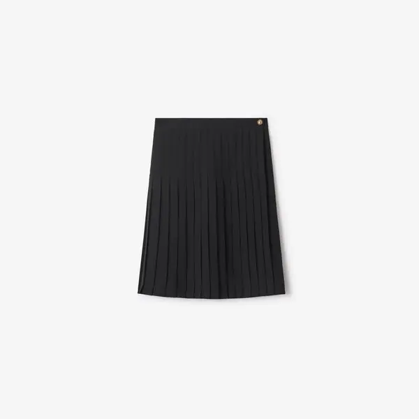 Burberry Pleated Wool Blend Twill Midi Skirt