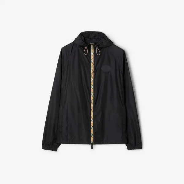 Burberry Nylon Hooded Jacket With Archive Check Taping - Navy