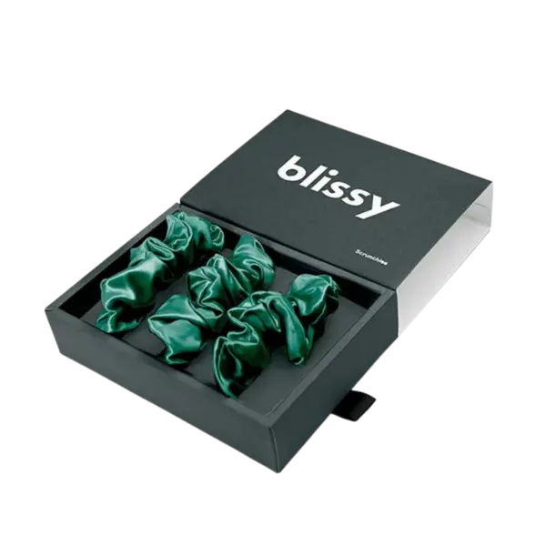 BLISSY Mulberry Silk Scrunchies - Emerald