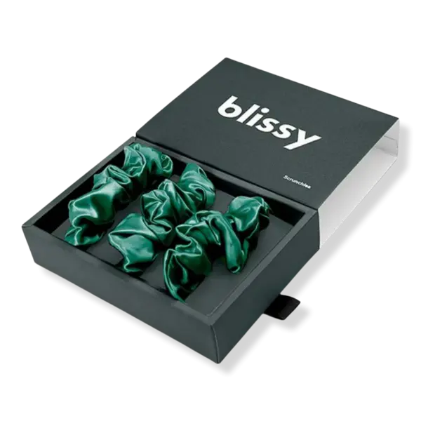 BLISSY Mulberry Silk Scrunchies - Emerald
