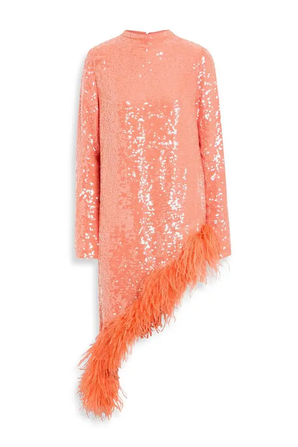 Lapointe Asymmetric Feather-trimmed Sequined Chiffon Top