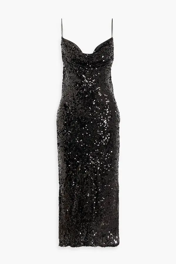 Lapointe Draped Sequined Chiffon Midi Dress - Black