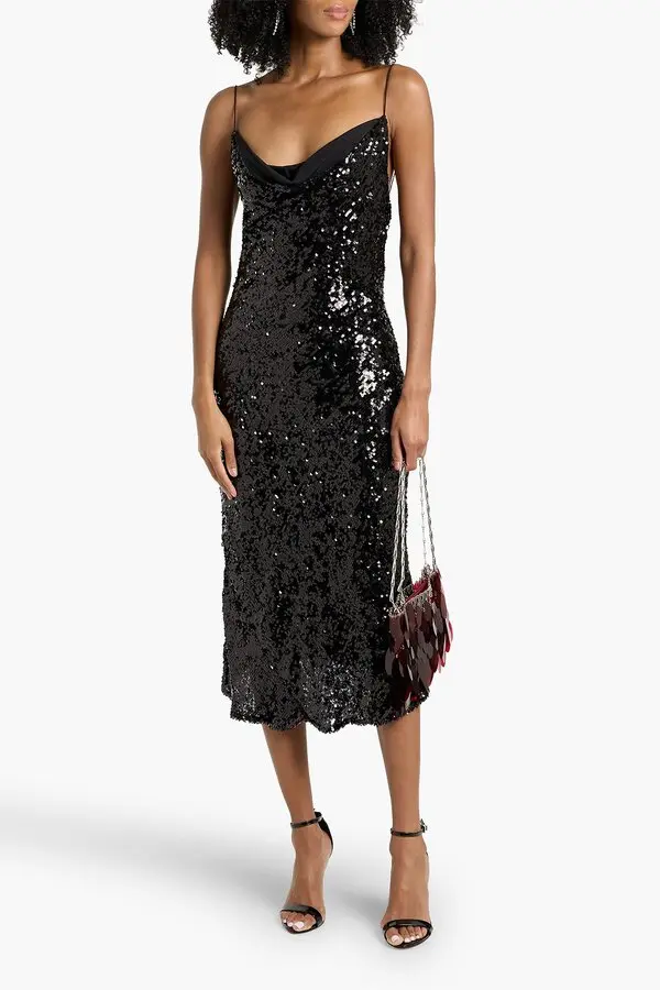 Lapointe Draped Sequined Chiffon Midi Dress - Black