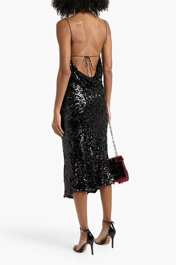 Lapointe Draped Sequined Chiffon Midi Dress - Black
