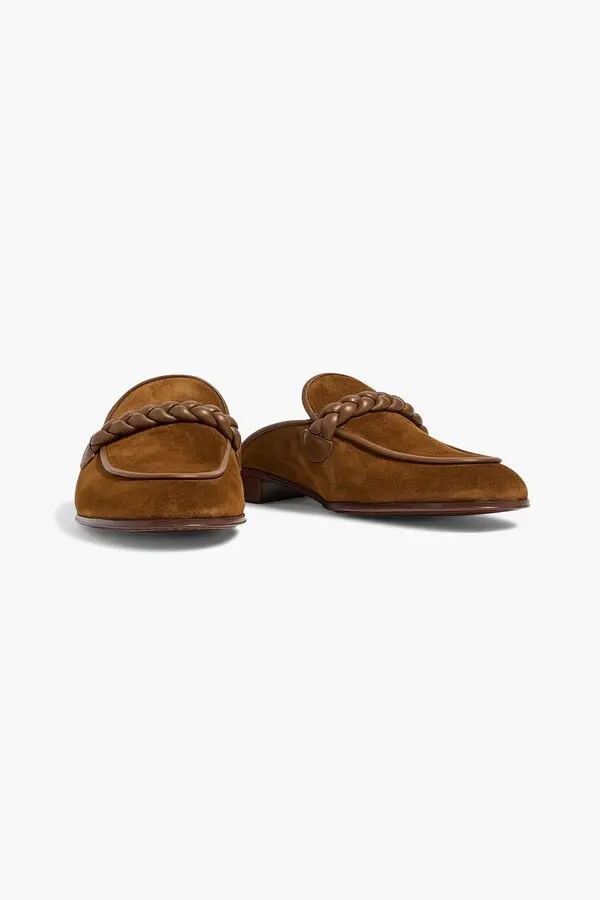 GIANVITO ROSSI Belem Leather-trimmed Suede Slippers - Camel