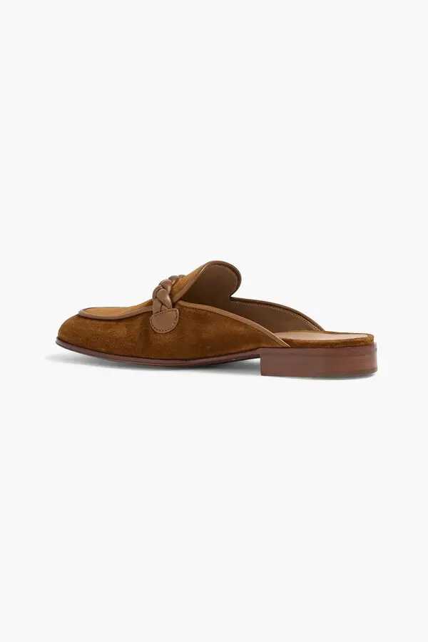 GIANVITO ROSSI Belem Leather-trimmed Suede Slippers - Camel