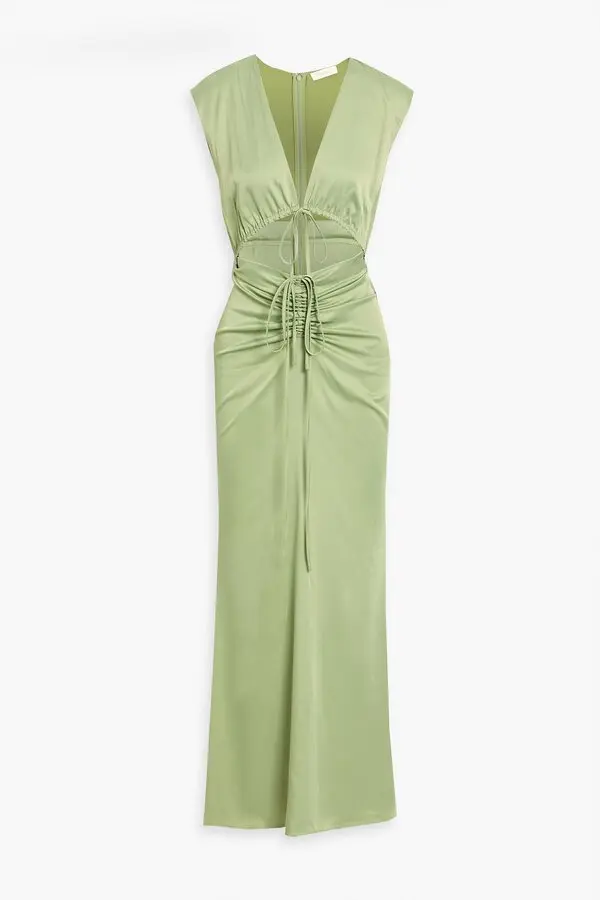 Lapointe Satin Maxi Dress With Ruched Cutout - Leaf Green