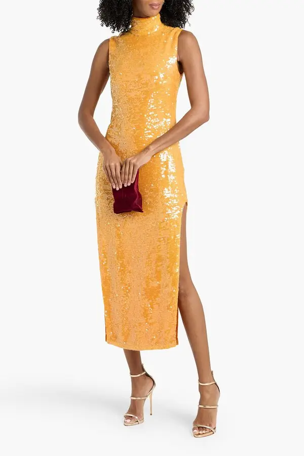 Lapointe Sequined Chiffon Midi Dress - Saffron