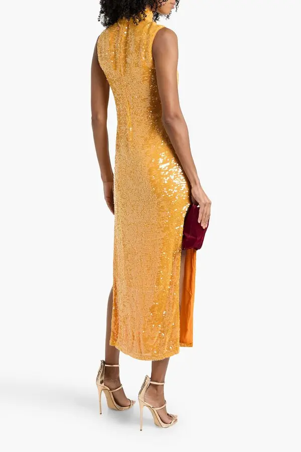 Lapointe Sequined Chiffon Midi Dress - Saffron