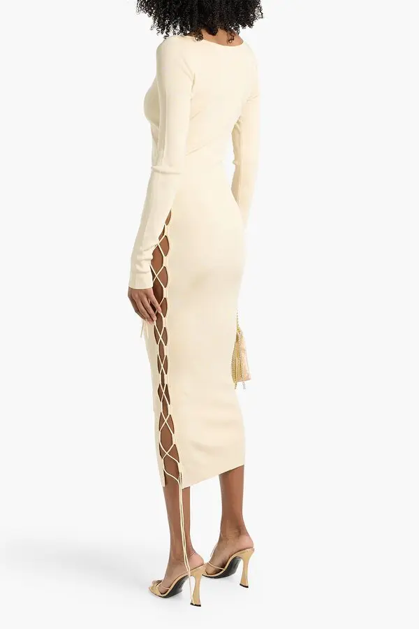 Lapointe Lace-up Ribbed-knit Midi Dress