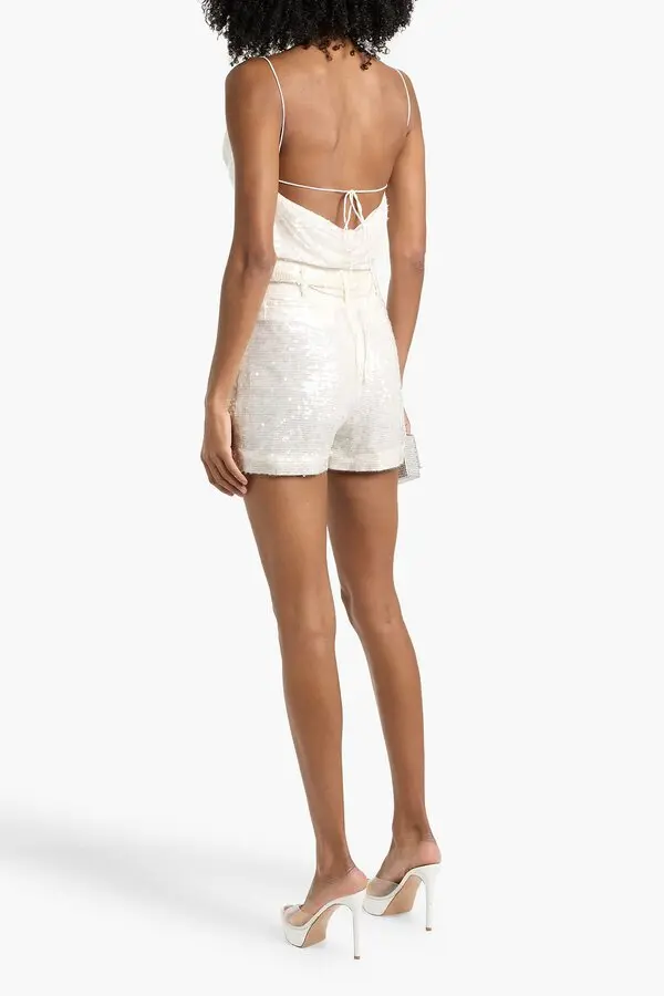 Lapointe Belted Sequined Chiffon Shorts
