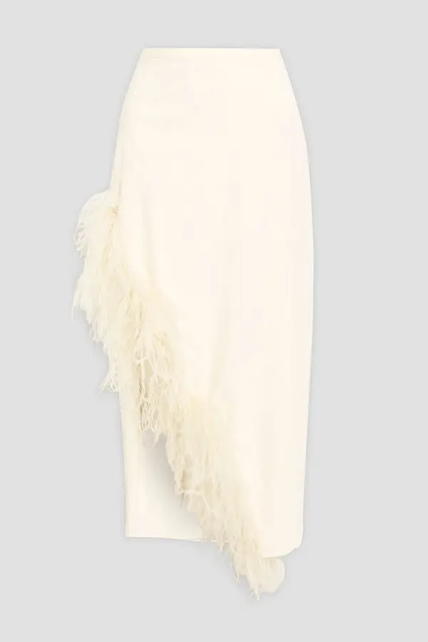 Lapointe Feather-trimmed Crepe Midi Skirt - Ivory