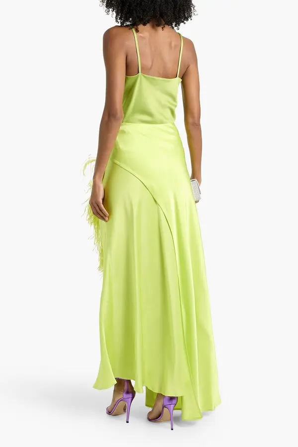 Lapointe Wrap-effect Feather-trimmed Maxi Skirt