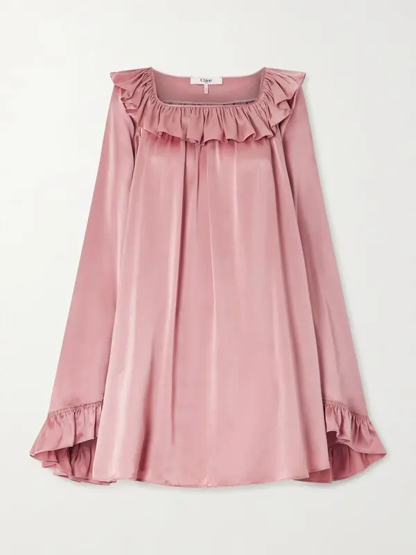Chloé Ruffled Silk-satin Mini Dress - Pink