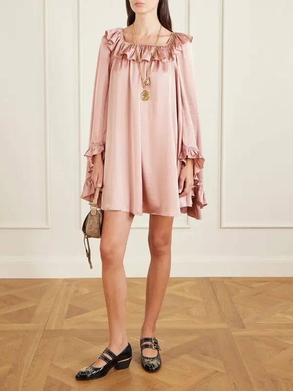 Chloé Ruffled Silk-satin Mini Dress - Pink