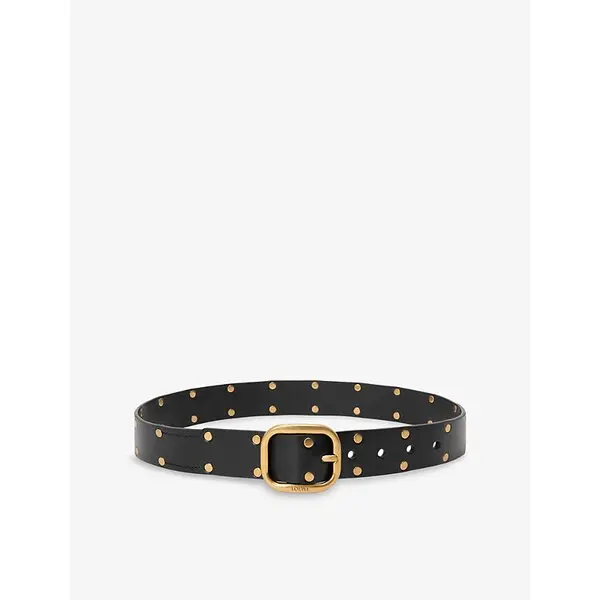 Loewe Rounded-buckle Stud-embellished Leather Belt - Black/gold