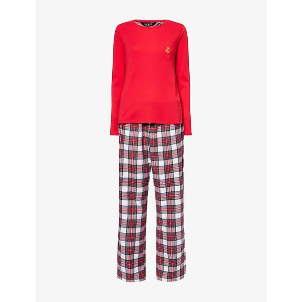 Ralph Lauren Crew Plaid Long-sleeve Fleece Pyjama Set - Ivory Plaid