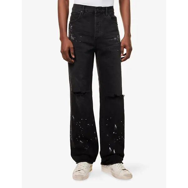PURPLE BRAND Paint Splatter Knee-slit Denim Jeans