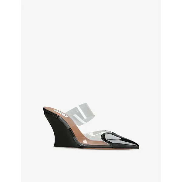 Alaïa Le Coeur 90 Patent-leather And Pvc Wedge Mules - Black