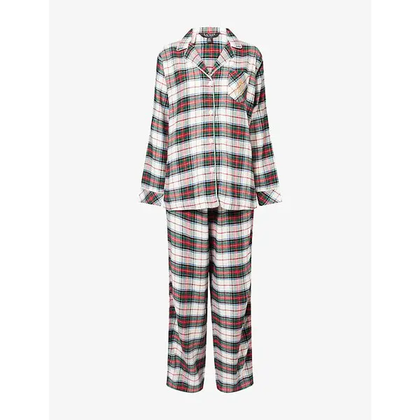 Ralph Lauren Embroidered-logo Check Cotton-blend Pyjama Set - Cream Plaid